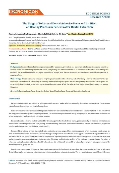 Pdf The Usage Of Solcoseryl Dental Adhesive Paste And Its Effect On Healing Process In
