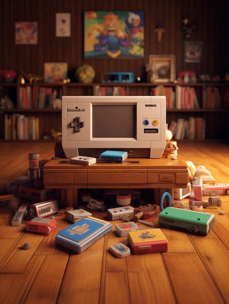 there is a small white game console sitting on a wooden table