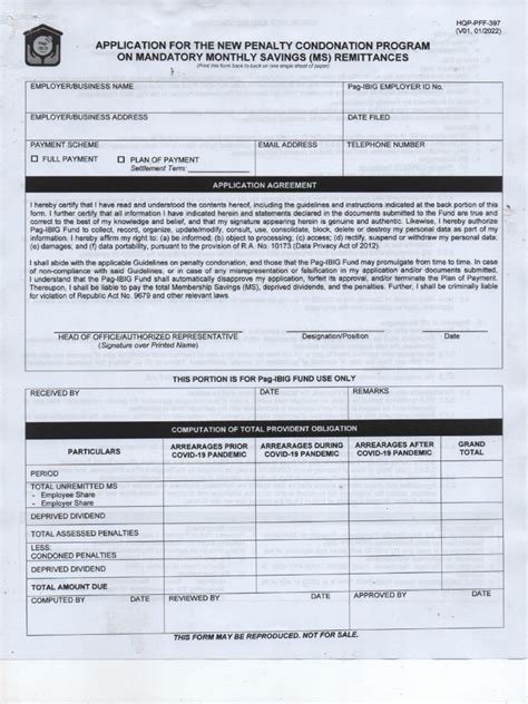 Hqp Pff 397 Application For The New Penalty Condonation Program Of Ms Pdf