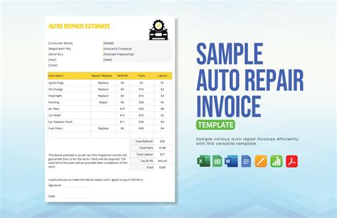 Editable Auto Repair Invoice Templates In Apple Numbers To Download