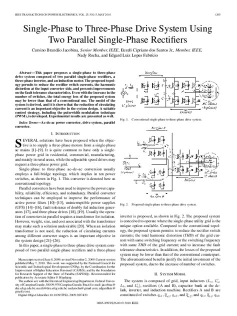Pdf Single Phase To Three Phase Drive System Using Two Parallel Single Phase Rectifiers