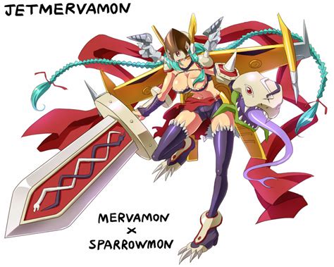 Mervamon Sparrowmon And Jetmervamon Digimon And 1 More Drawn By