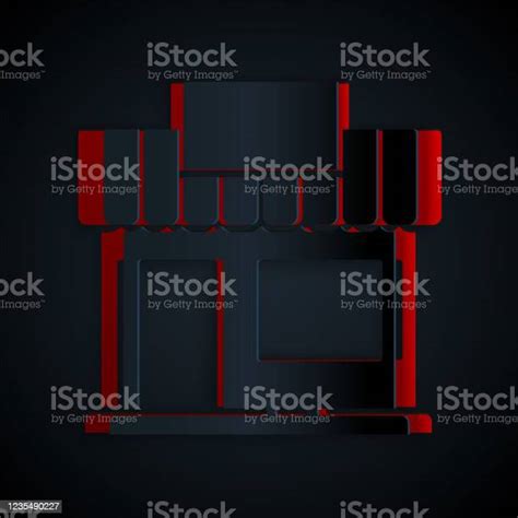 종이 컷 쇼핑 건물 또는 검은 배경에 고립 된 시장 상점 아이콘 쇼핑 건설 종이 아트 스타일입니다 벡터 일러스트레이션 3차원 형태에 대한 스톡 벡터 아트 및 기타 이미지