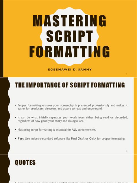 E D Sammy Mastering Script Formatting Pdf Screenplay