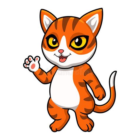 Cute Orange Tabby Cat Cartoon Waving Hand Stock Vector Illustration Of Posing Funny 263391245
