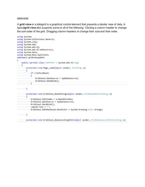 Visual Programing Gridview Docx Computing Technology And Computing