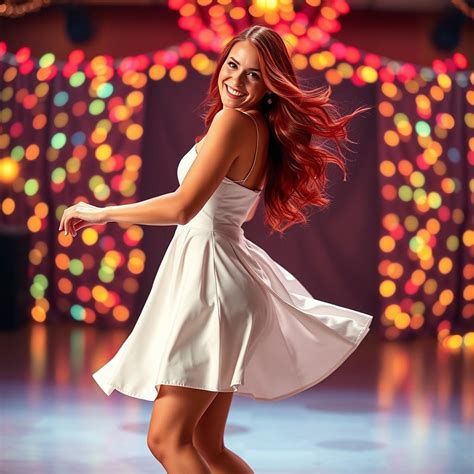 Dancing Joy Chic Redhead In White Dress