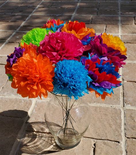 15 Stemmed Fiesta Flowers Mexican Tissue Paper Flowers Paper Flower