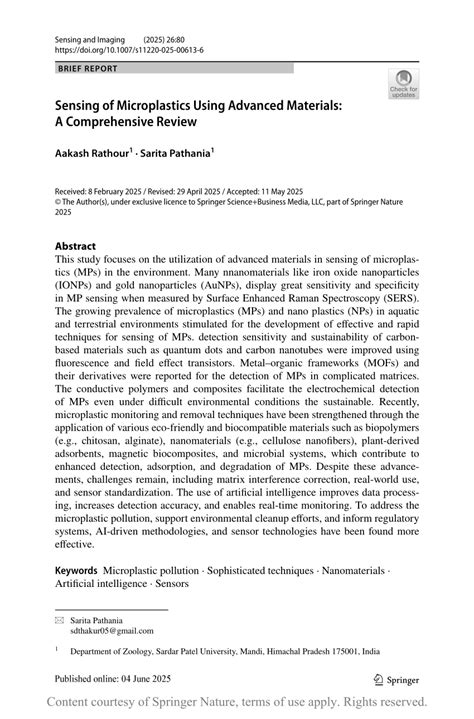Sensing Of Microplastics Using Advanced Materials A Comprehensive Review
