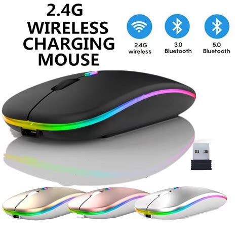 Rechargeable Bluetooth Mouse Wireless Gaming Silent Led Mice Usb For Phones Laptop Computer Pc