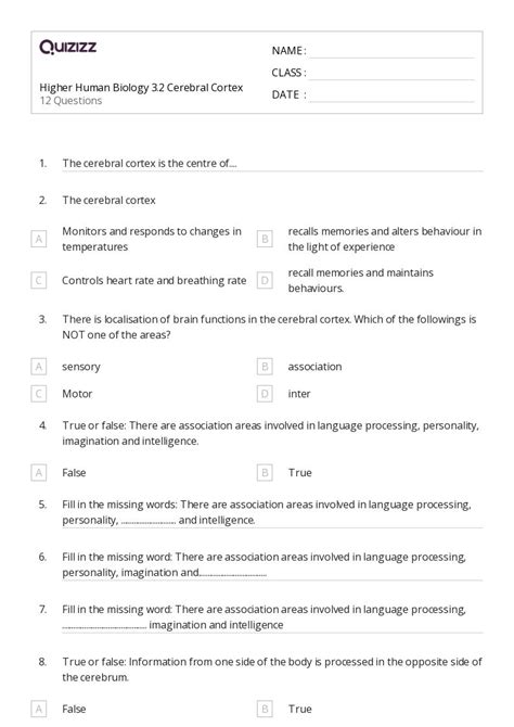 50 Human Biology Worksheets On Quizizz Free And Printable