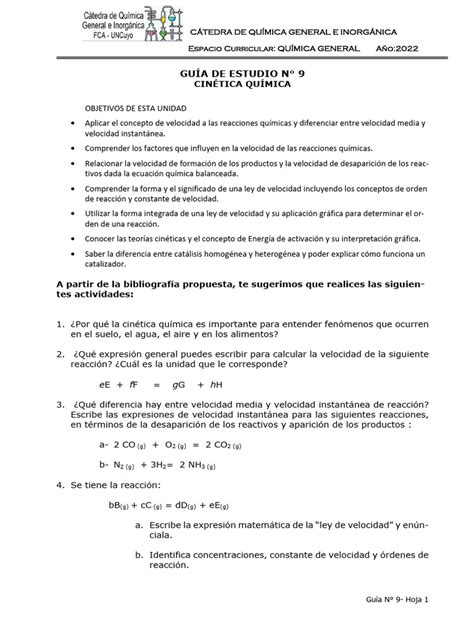 GuÍa N° 9 Cinética Química 1 Pdf