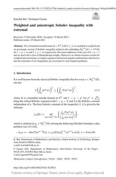 Weighted And Anisotropic Sobolev Inequality With Extremal Request Pdf