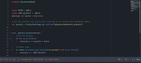 how do i fix the error unexpected identifier in class body r godot