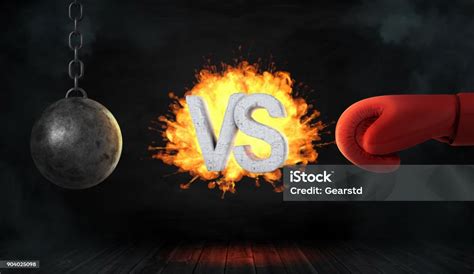 콘크리트 편지 대의 3d 렌더링 부수고 공과 빨간 권투 글러브 사이 불에 잡은 전투에 대한 스톡 사진 및 기타 이미지 전투 3차원 형태 Championship