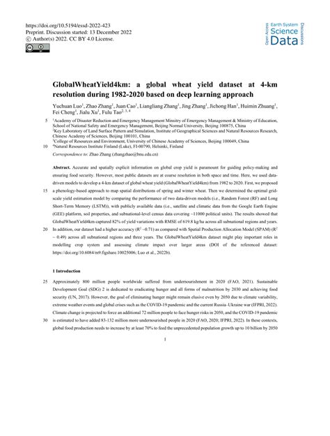 Pdf Globalwheatyield4km A Global Wheat Yield Dataset At 4 Km