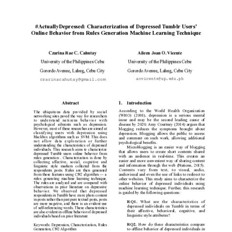 Actuallydepressed Characterization Of Depressed Tumblr Users Online Behavior From Rules