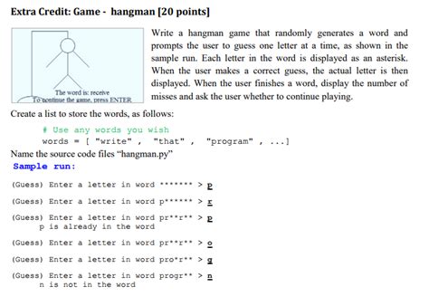 Solved Extra Credit Game Hangman 20 Points Write A