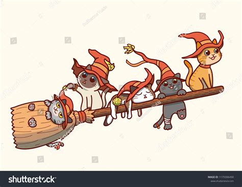 Vector Illustration Five Cute Cats Wearing Stock Vector Royalty Free 1179306490 Shutterstock