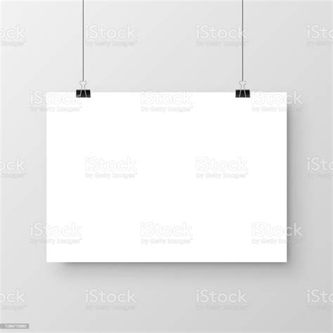 A4 포맷의 그림자가 있는 실감있는 빈 종이 시트와 회색 배경에 바인더를 검은 색 종이 클립으로 매달려 있습니다 포스터 템플릿 또는 모형을 디자인합니다 벡터 일러스트레이션