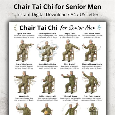 Chair Tai Chi For Senior Men Poster Printable Pdf Seated Tai Chi