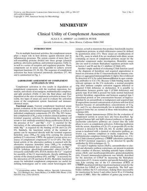 PDF Clinical Utility Of Complement Assessment