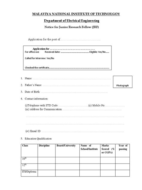 Application For Jrf Pdf