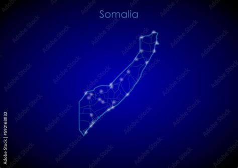 Somalia Concept Map With Glowing Cities And Network Covering The Country Map Of Somalia