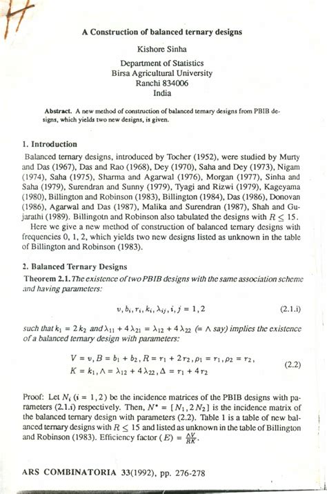 Pdf A Construction Of Balanced Ternary Designs