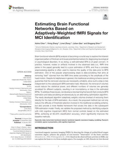 Pdf Estimating Brain Functional Networks Based On Adaptively Weighted Fmri Signals For Mci