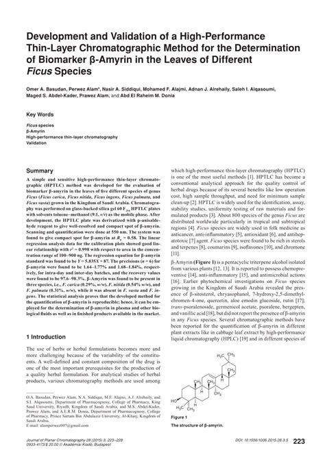 Pdf Development And Validation Of A High Performance Thin Layer Chromatographic Method For The