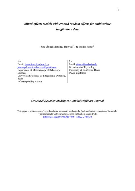 Pdf Mixed Effects Models With Crossed Random Effects For Multivariate