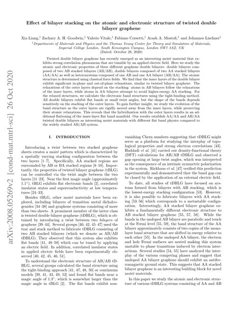 Pdf Effect Of Bilayer Stacking On The Atomic And Electronic Structure Of Twisted Double