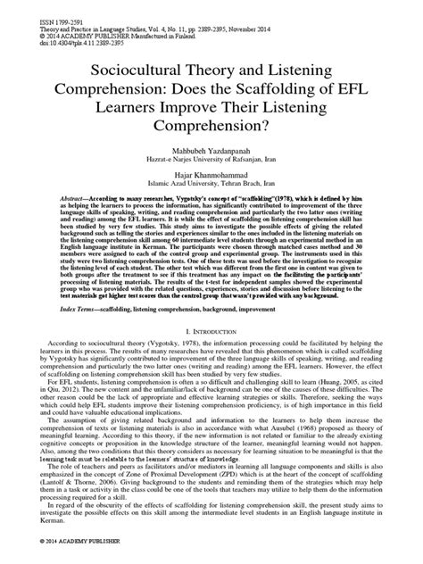 Scaffolding In Listening Pdf Reading Comprehension English As A