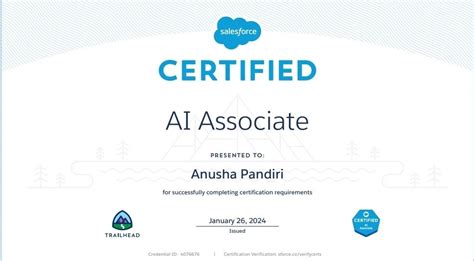 Anusha Pandiri On Linkedin Happy To Share My First Certification Salesforce Ai Associate