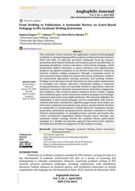 Pdf From Drafting To Publication A Systematic Review On Genre Based Pedagogy In Efl Academic