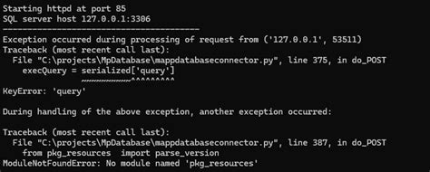 Error In Python Script For Mappdatabaseconnector Pkgresources Is Missing Ask Questions B
