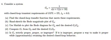 4 Consider A System Gp 1ss1s10 With Closed Loop Transient