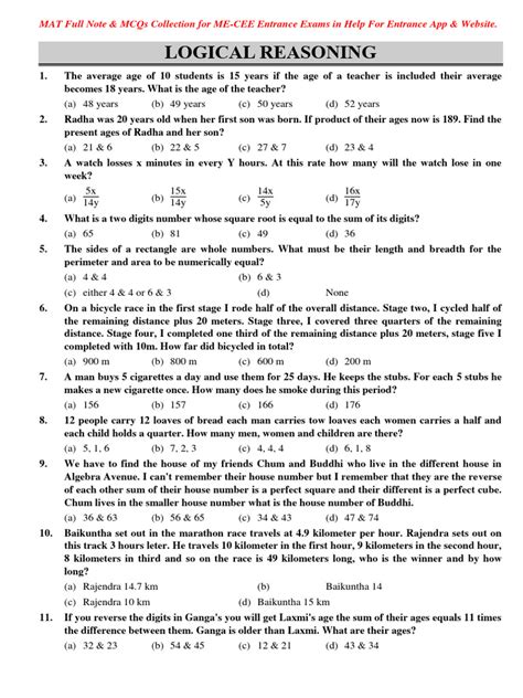 Mat Full Note Mcqs Collection Chapter Logical Reasoning Pdf Triangle Elementary Mathematics