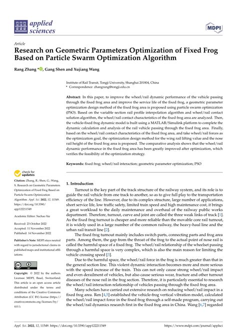 Pdf Research On Geometric Parameters Optimization Of Fixed Frog Based