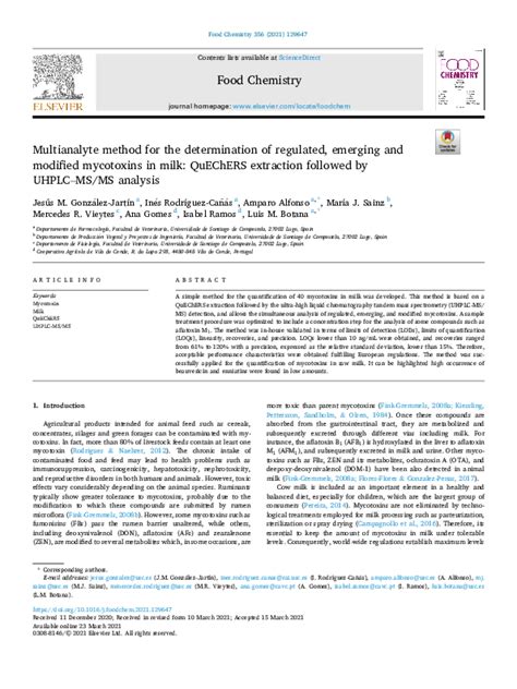 Pdf Multianalyte Method For The Determination Of Regulated Emerging And Modified Mycotoxins