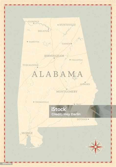 Vintagestyle Alabama Map Stock Illustration Download Image Now