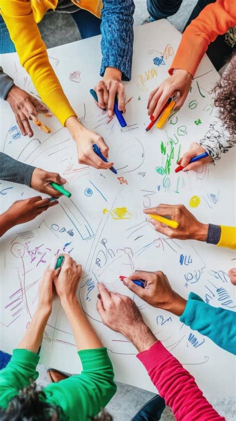 Collaborative Creativity A Group Brainstorming Session Using Colorful Markers On A Large