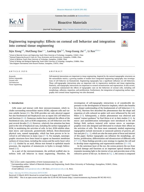 Pdf Engineering Topography Effects On Corneal Cell Behavior And