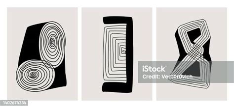 추상적 인 모양과 형태 현대 벽 예술 포스터 세트 벡터 일러스트 레이 션 그래픽 프린트 예술에 대한 스톡 벡터 아트 및 기타