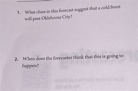 Solved What Clues In This Forecast Suggest That A Cold Front