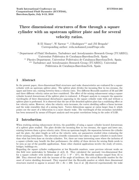 Pdf Three Dimensional Structures Of Flow Through A Square Cylinder With An Upstream Splitter