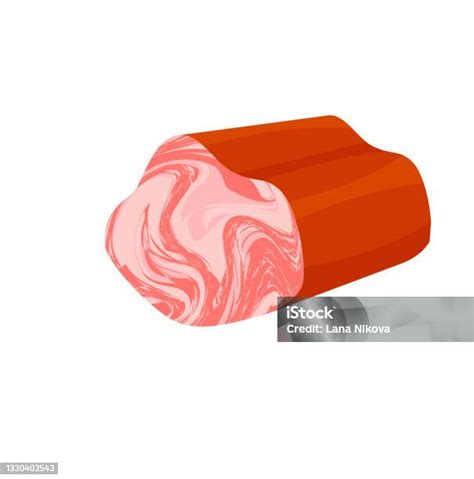 쇠고기 돼지 고기 흰색 배경에 고립 된 만화 스타일의 사실적인 벡터 일러스트 아이콘에서 훈제 Balyk 고기에 대한 스톡 벡터