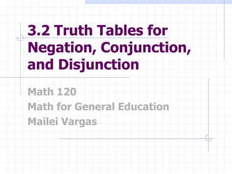 Ppt 3 2 Truth Tables For Negation Conjunction And Disjunction Powerpoint Presentation Id