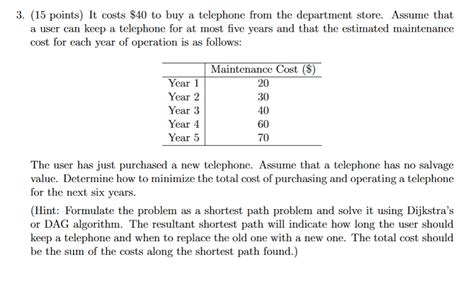 Solved 3 15 Points It Costs 40 To Buy A Telephone From Chegg